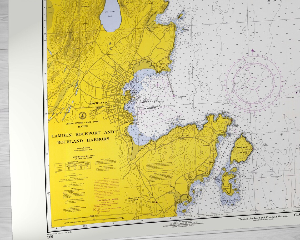 Camden Harbour, Maine Alte Karte von Maine Print Camden Hills, Mount ...