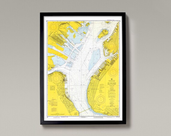 New York Harbor Old Map of New York antique Nautical Map | Etsy
