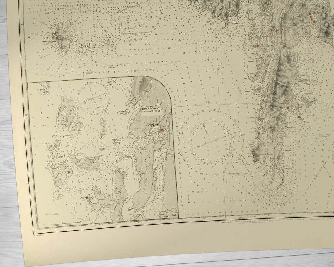 Shetland Isles south Old Sea Chart Print Dunrossness, Lerwick, Bressay ...