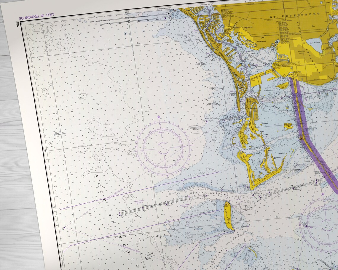 Tampa Bay south Old Map of Florida Historical Nautical Sea Chart Print ...