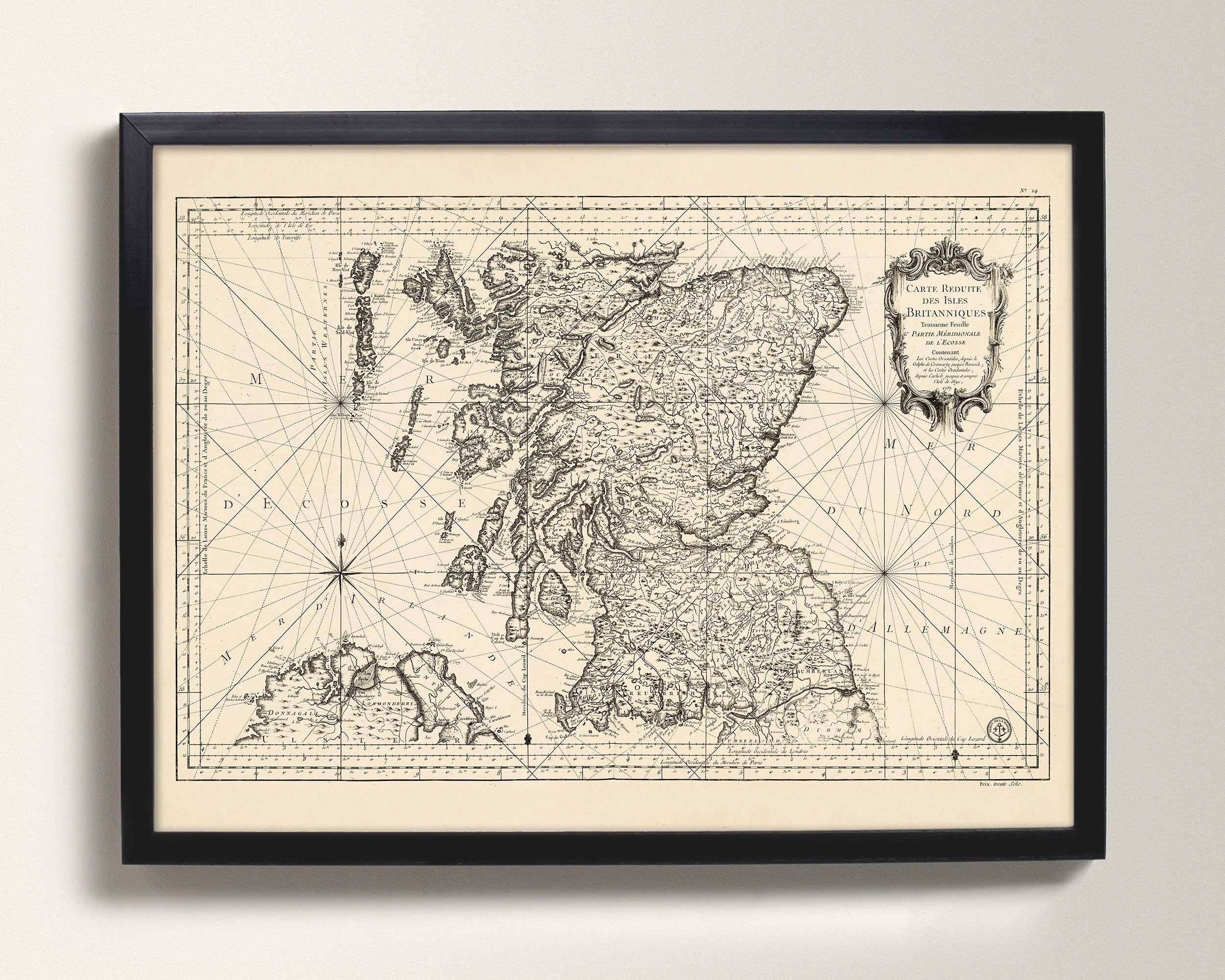 Old Map of Scotland – print – antique Maritime Sea Chart of a ...