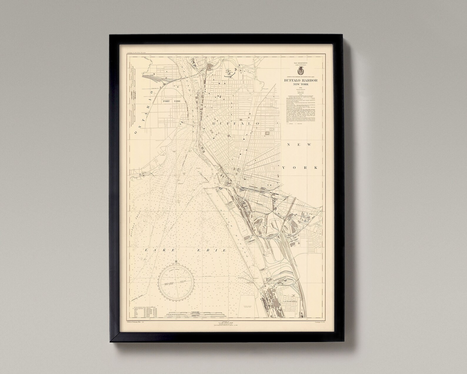 Buffalo Harbor | Vintage Nautical Sea Chart Print - Buffalo, NY, New ...