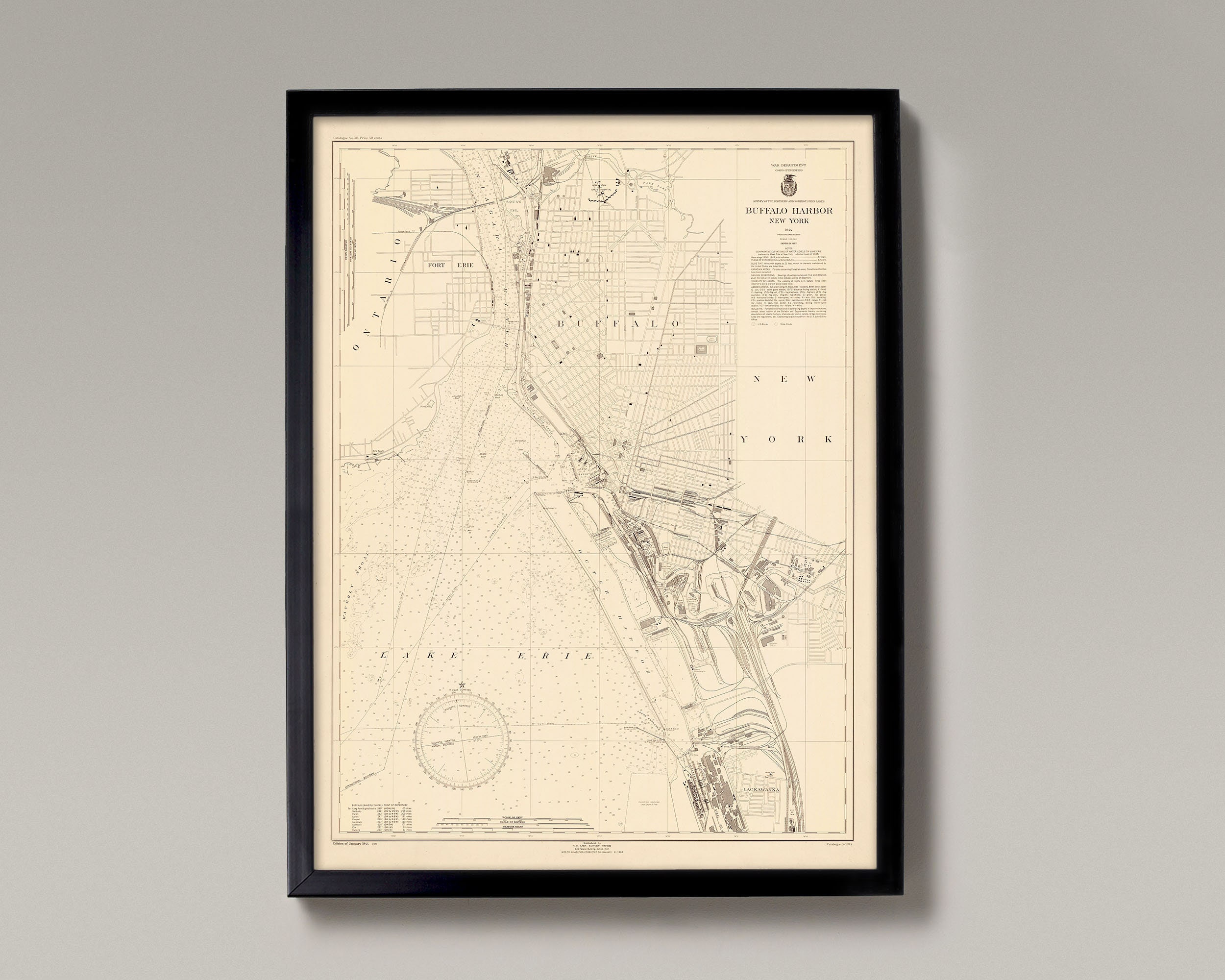 Buffalo Harbor | Vintage Nautical Sea Chart Print - Buffalo, NY, New ...