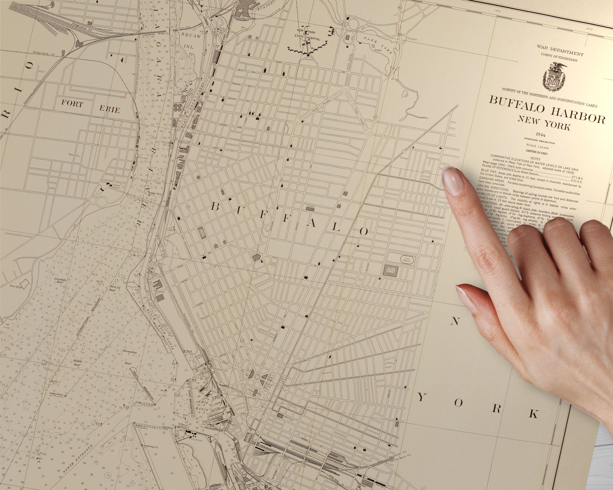 Buffalo Harbor | Vintage Nautical Sea Chart Print - Buffalo, NY, New ...