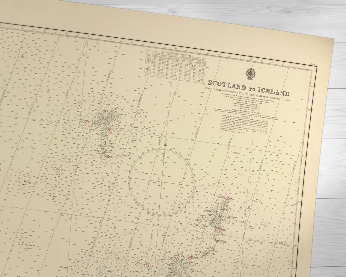 Scotland to Iceland Vintage, Historical Sea Chart Giclée Reproduction ...