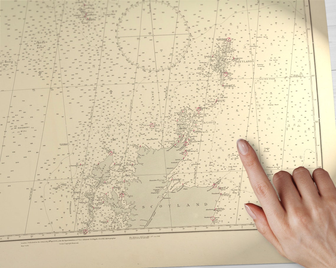 Scotland to Iceland Vintage, Historical Sea Chart Giclée Reproduction ...