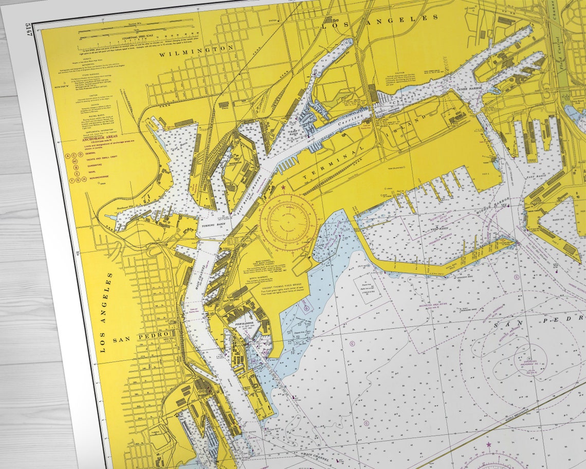 Long Beach Harbor Old Map of Long Beach Nautical Print Harbor ...