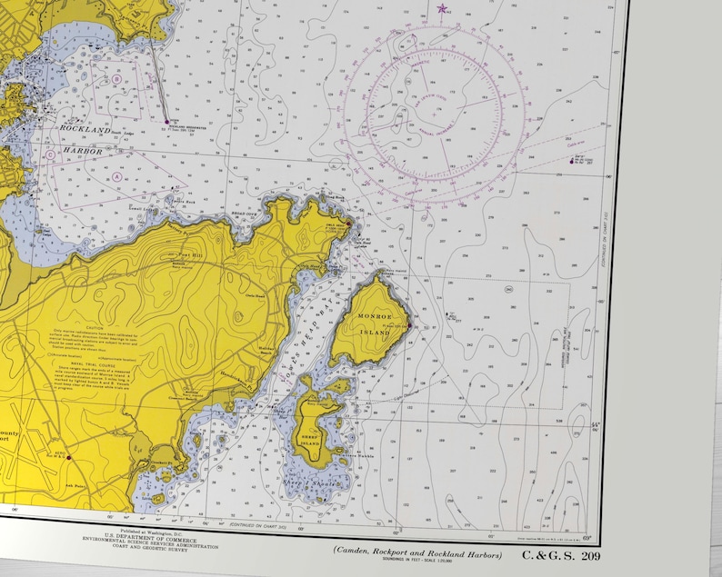 Camden Harbour Maine Vintage Nautical Chart Art Print - Etsy