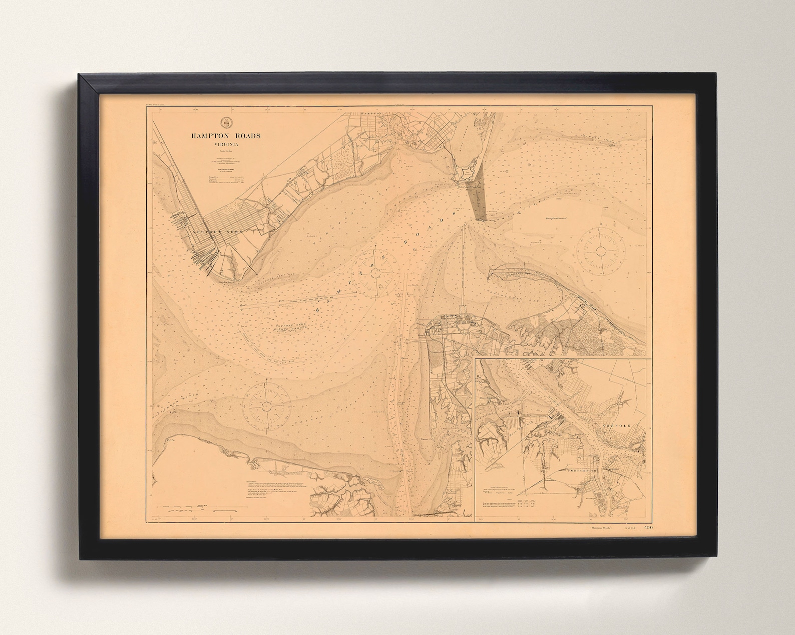 Hampton Roads | Historical Map Print of Hampton Roads – Virginia USA ...