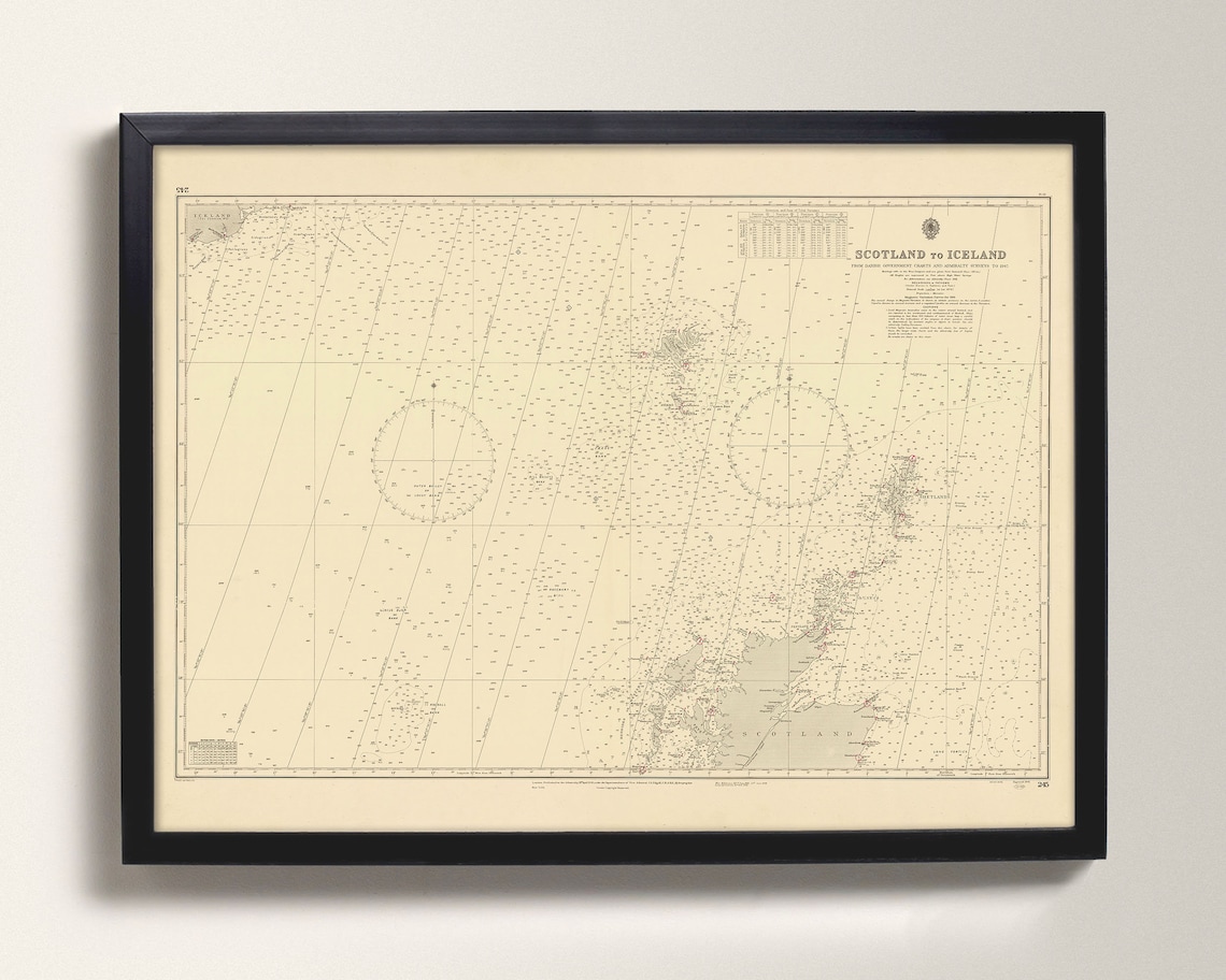 Scotland to Iceland Vintage, Historical Sea Chart Giclée Reproduction ...