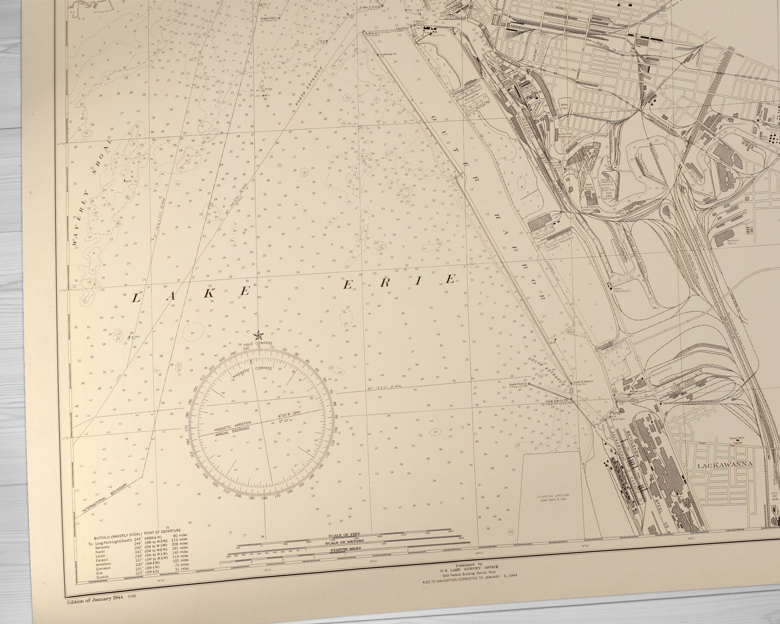 Buffalo Harbor | Vintage Nautical Sea Chart Print - Buffalo, NY, New ...