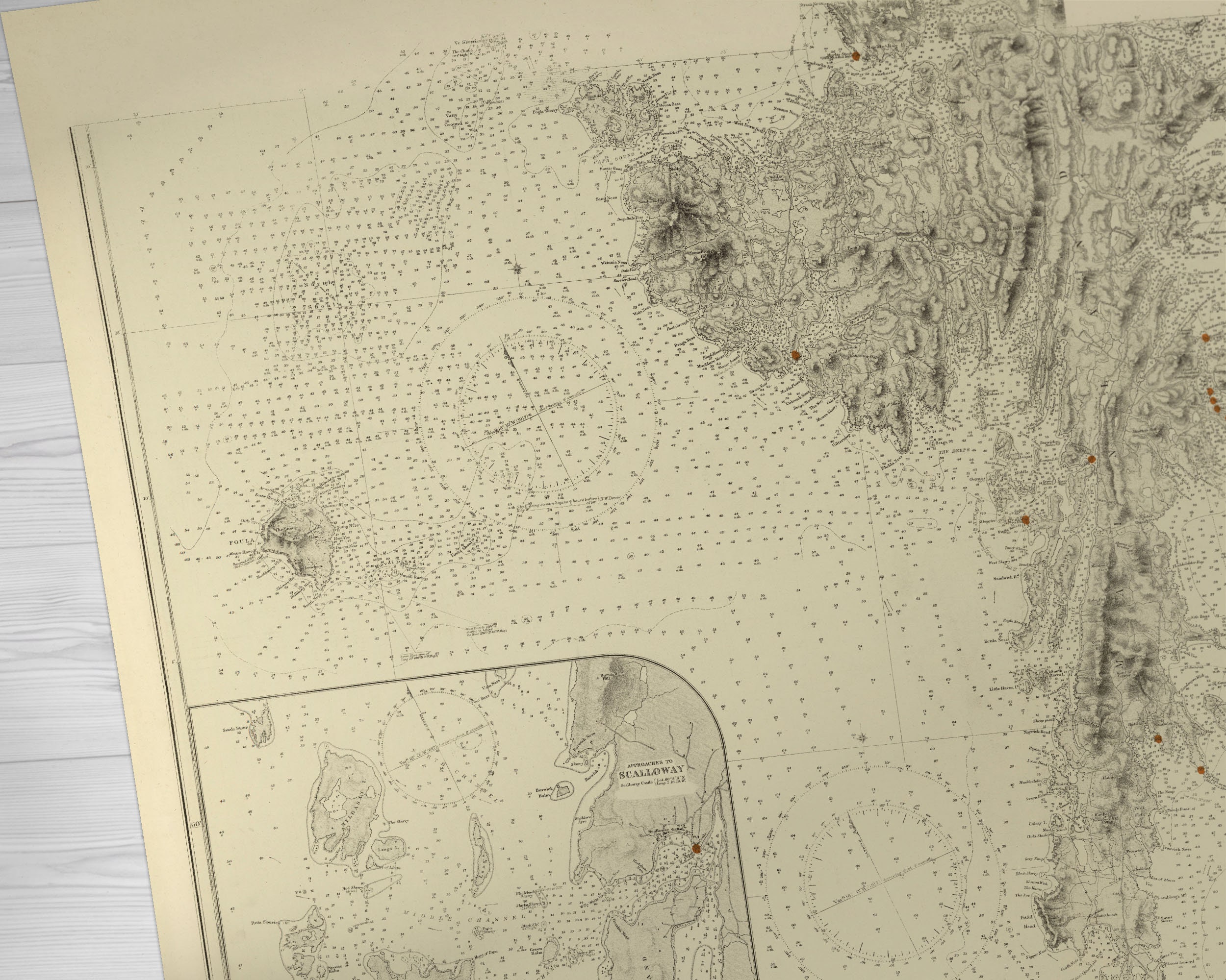 Shetland Isles [south] | Old Sea Chart Print - Dunrossness, Lerwick ...