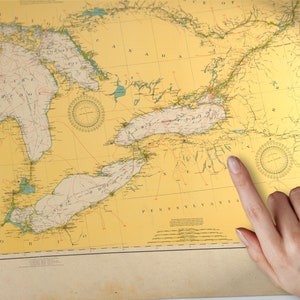 Great Lakes Huge Old Map of Lakes Superior, Michigan, Huron, Erie ...