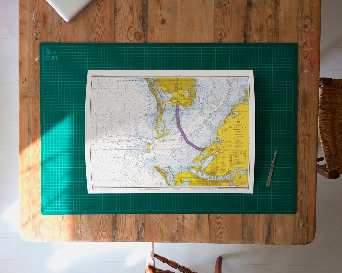 Tampa Bay south Old Map of Florida Historical Nautical Sea Chart Print ...