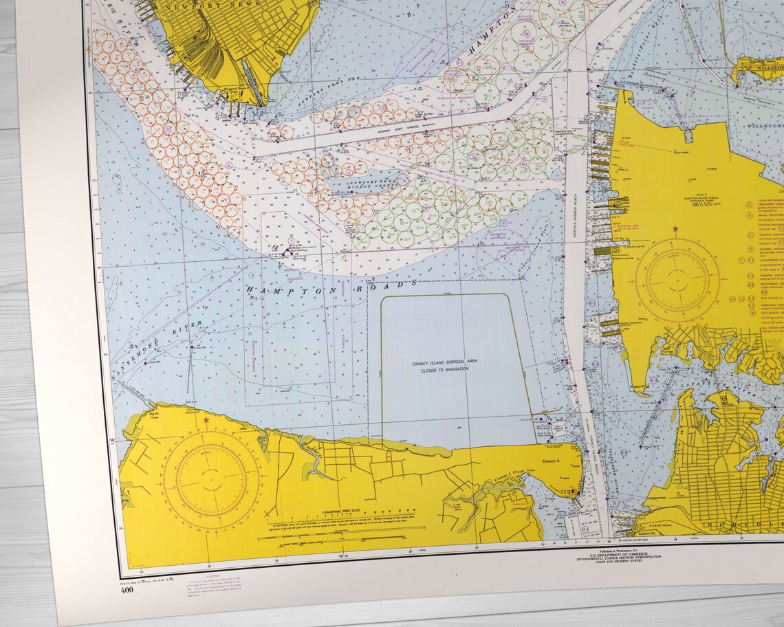 Hampton Roads Harbor Old Map Hampton Roads Print Virginia | Etsy