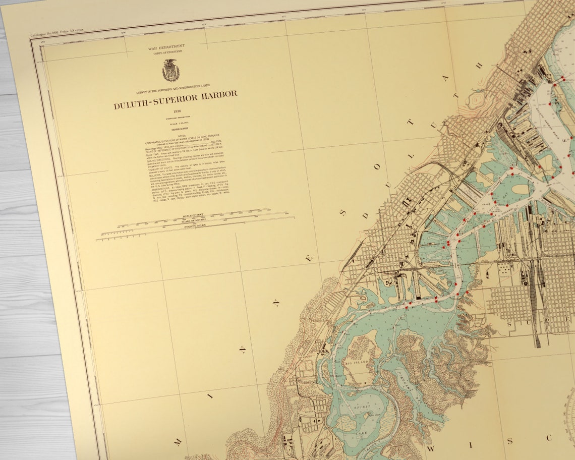 Duluth Harbor Old Map of Duluth Print Minnesota Harbour, Canal Park ...