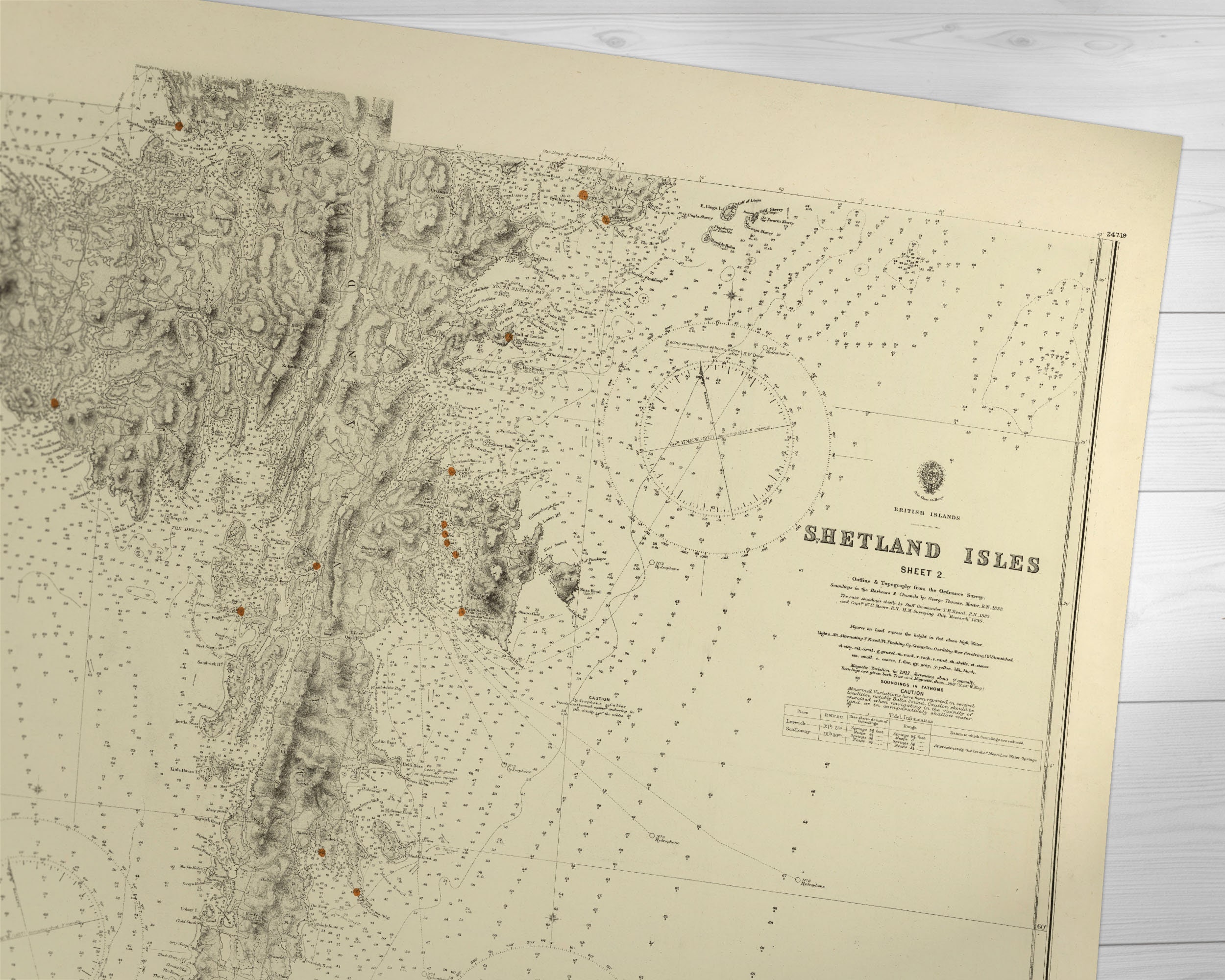 Shetland Isles [south] | Old Sea Chart Print - Dunrossness, Lerwick ...
