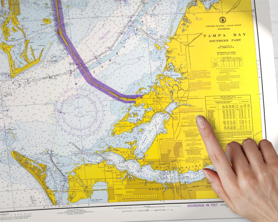 Tampa Bay south Old Map of Florida Historical Nautical Sea Chart Print ...