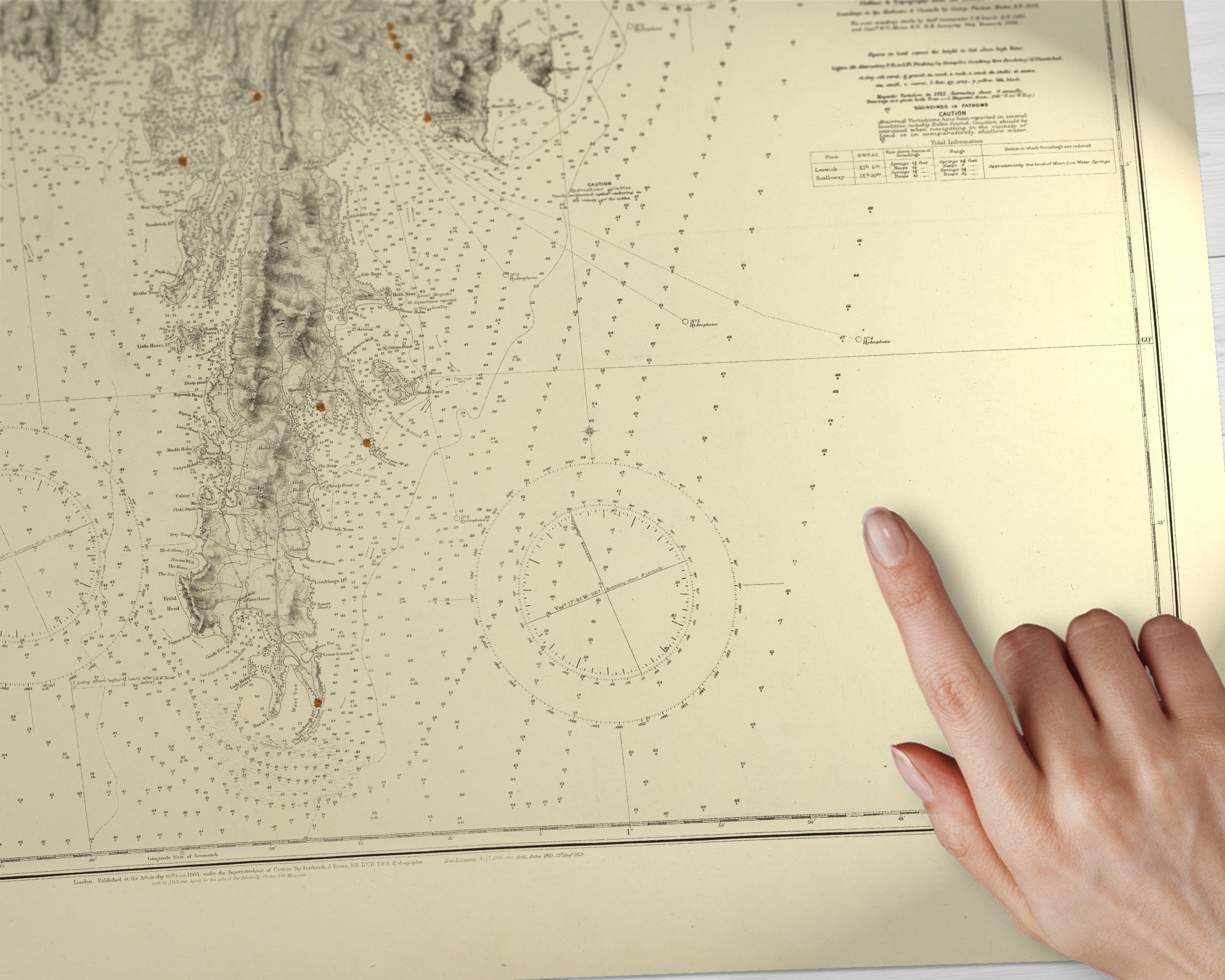 Shetland Isles [south] | Old Sea Chart Print - Dunrossness, Lerwick ...