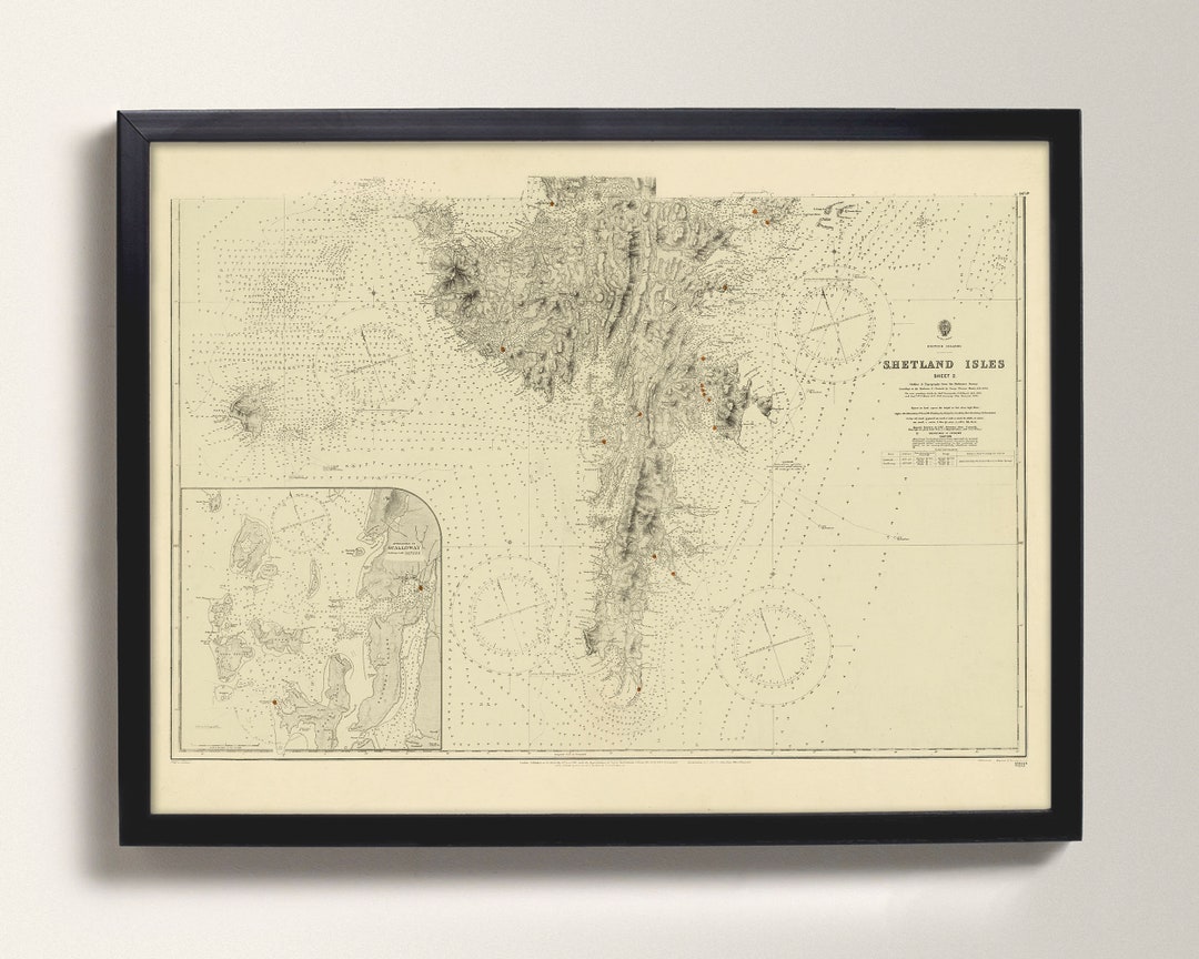 Shetland Isles [south] | Old Sea Chart Print - Dunrossness, Lerwick ...