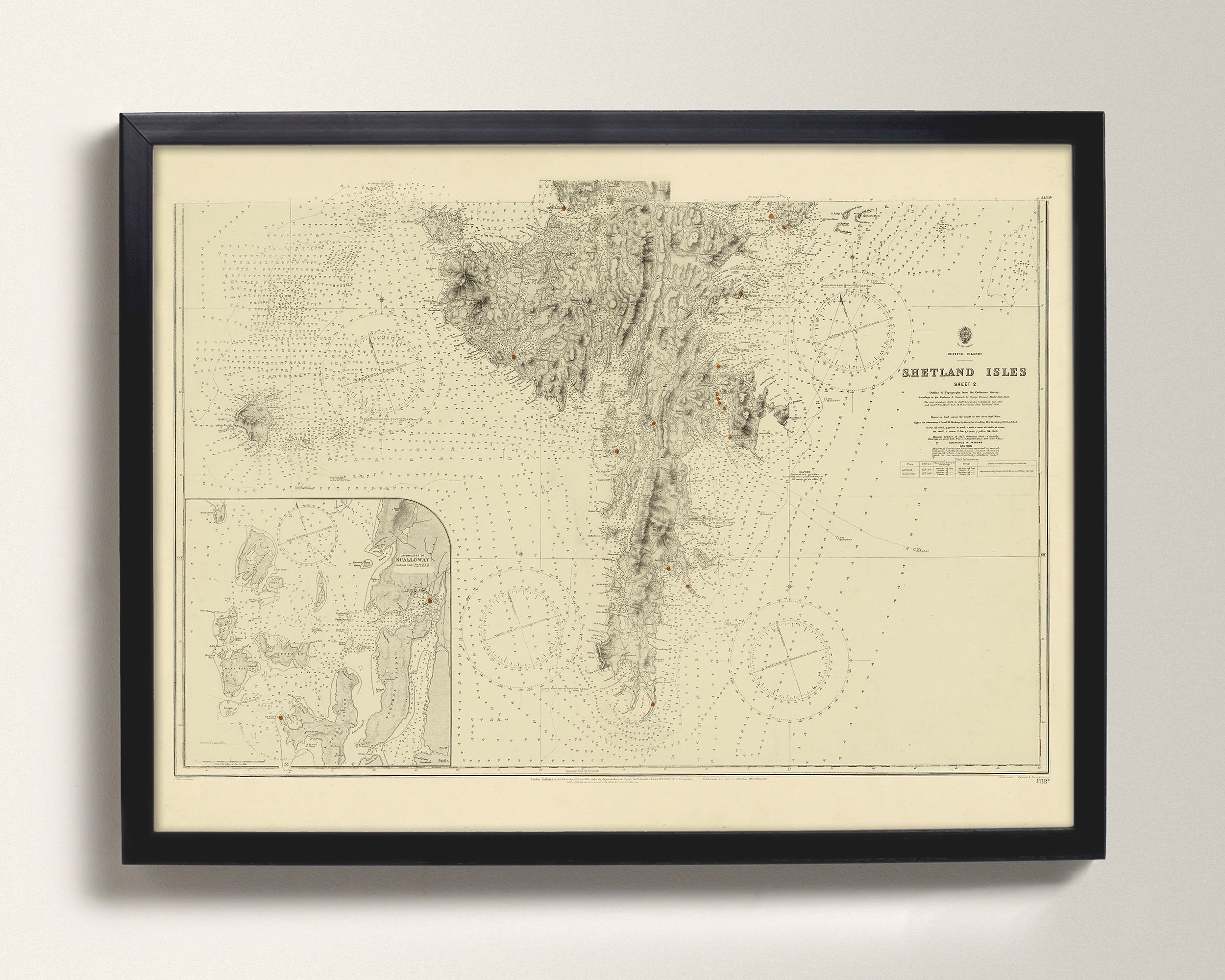 Shetland Isles [south] | Old Sea Chart Print - Dunrossness, Lerwick ...