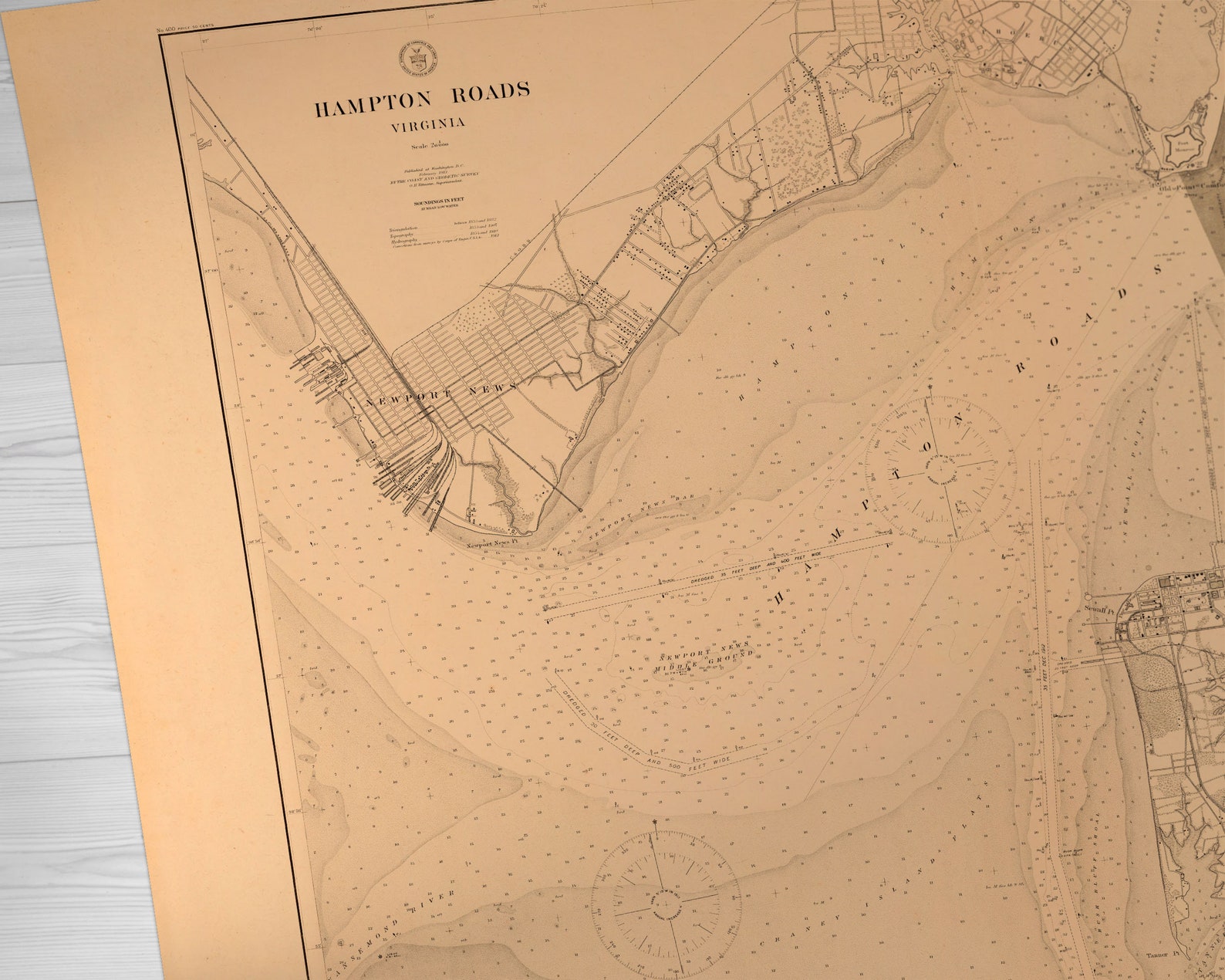 Hampton Roads | Historical Map Print of Hampton Roads – Virginia USA ...