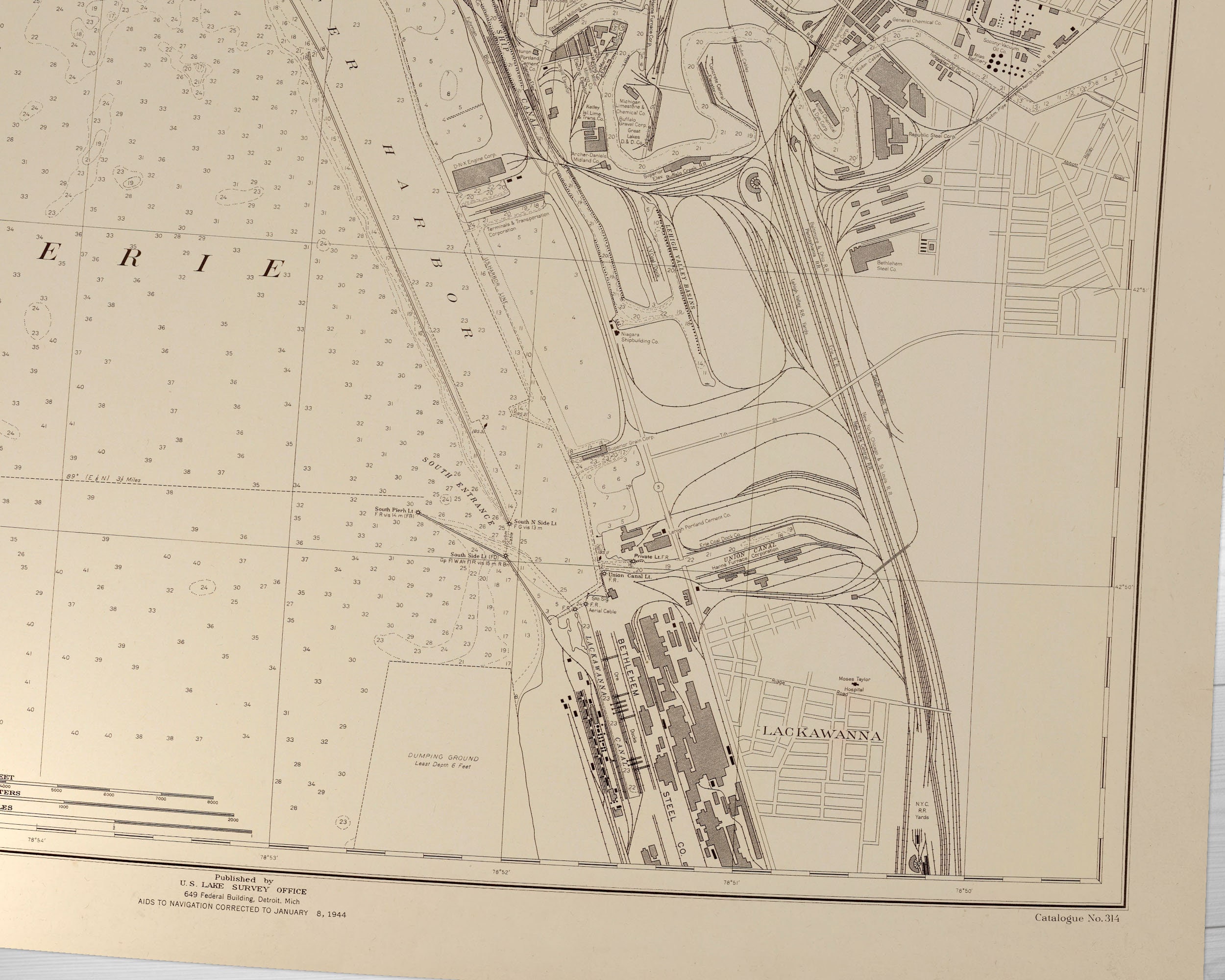 Buffalo Harbor | Vintage Nautical Sea Chart Print - Buffalo, NY, New ...