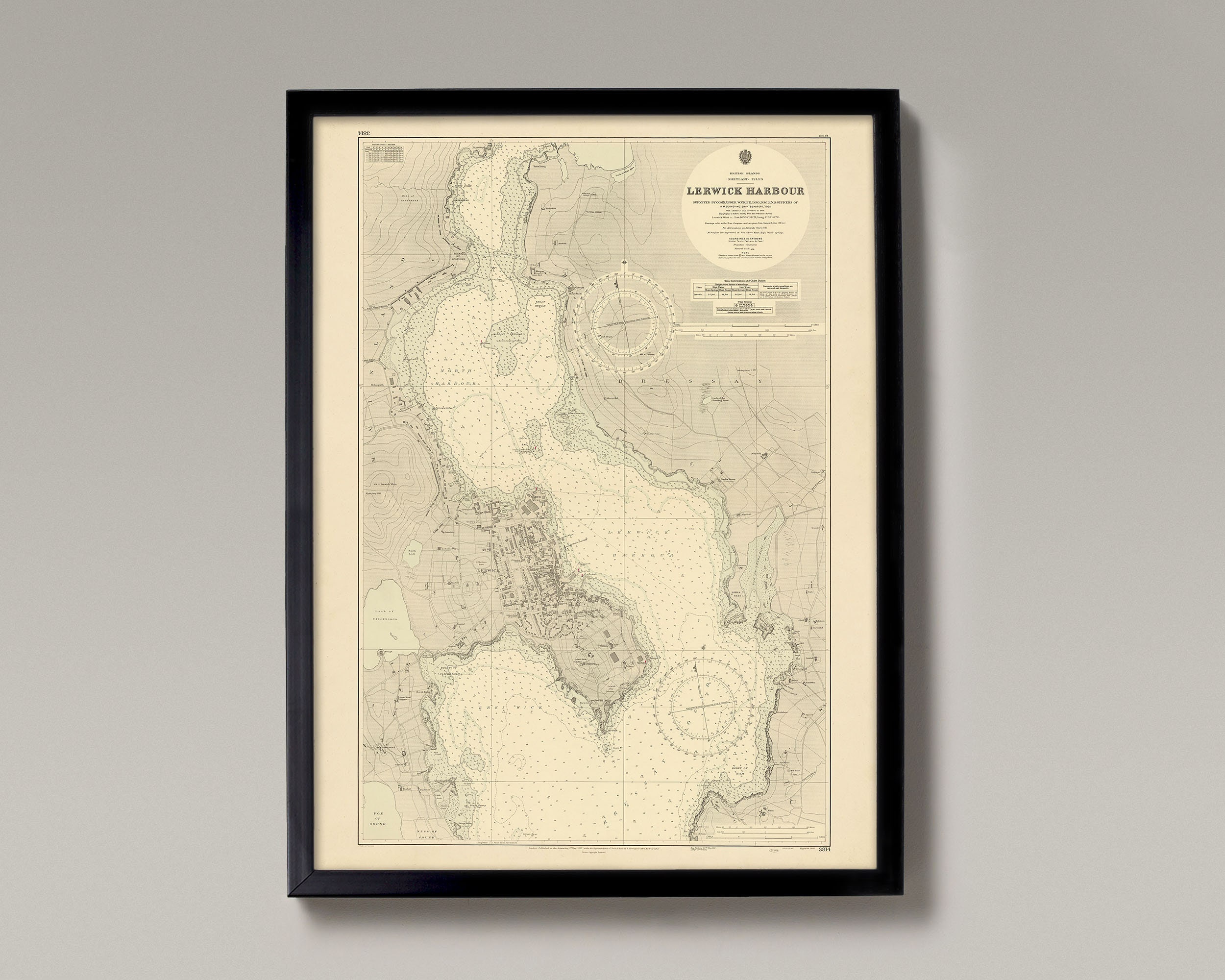 Lerwick Harbour | Vintage Nautical Sea Chart Print – old Map of Lerwick ...