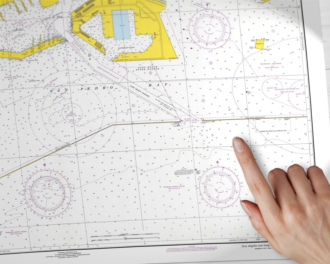 Long Beach Harbor Old Map of Long Beach Nautical Print Harbor ...