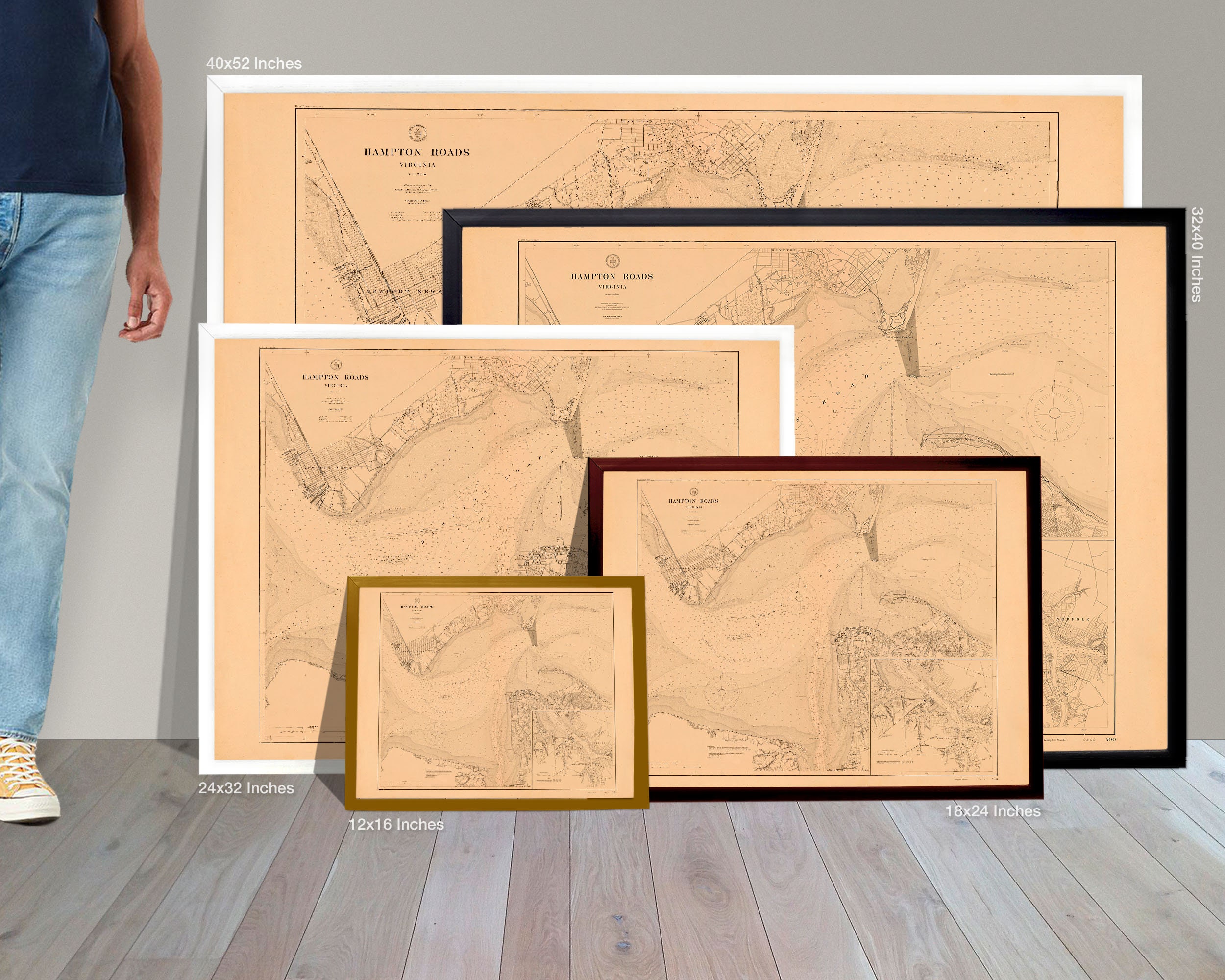 Hampton Roads | Historical Map Print of Hampton Roads – Virginia USA ...