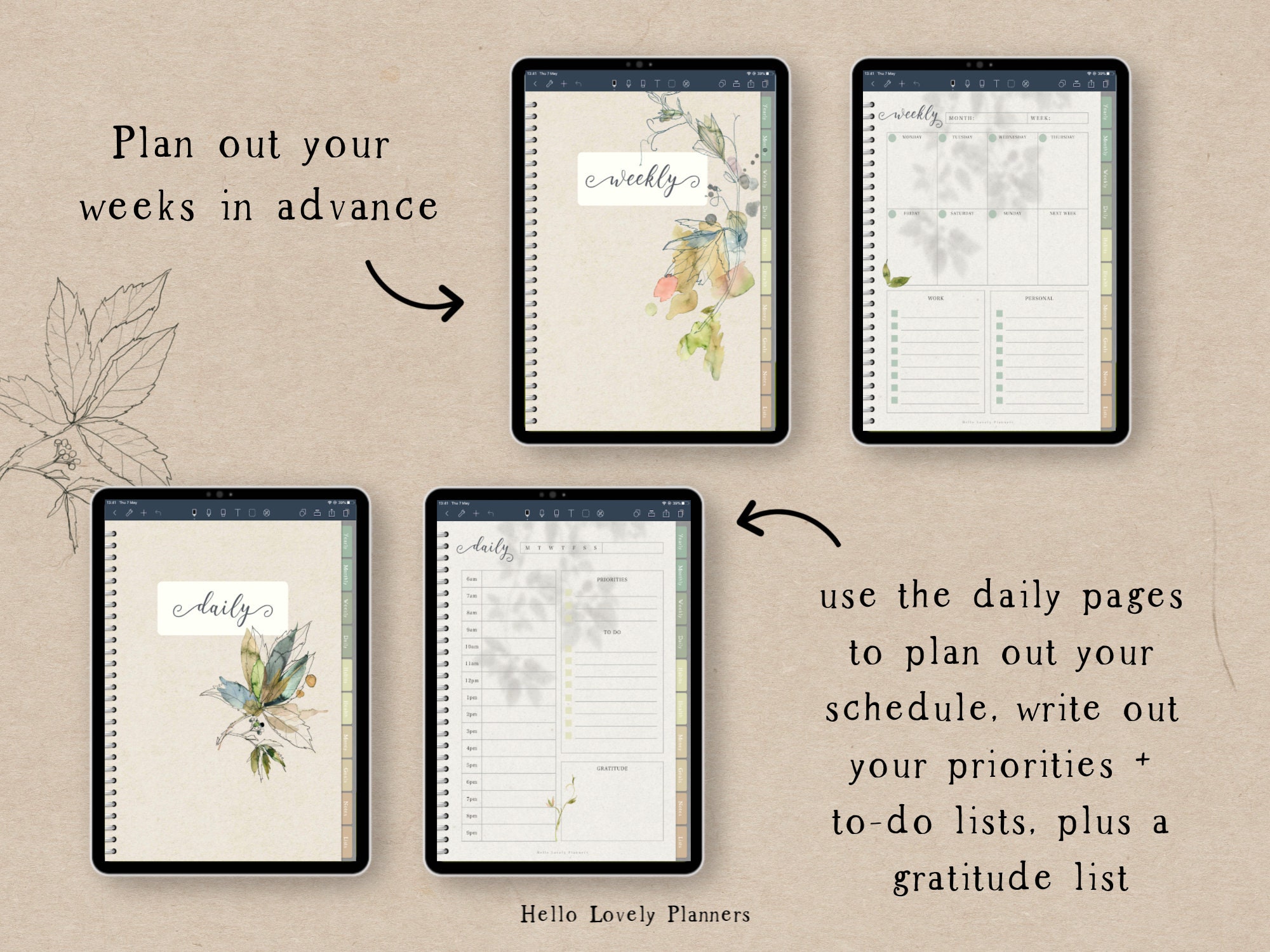 Digital Yearly Planner Undated Planner Daily Weekly - Etsy UK