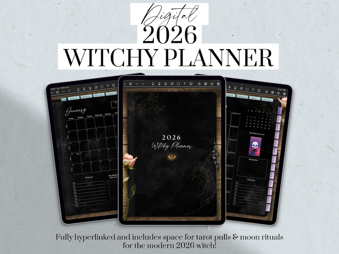 Digital 2026 Witchy Planner, Dark Mode, Dated Yearly Planner, Modern ...