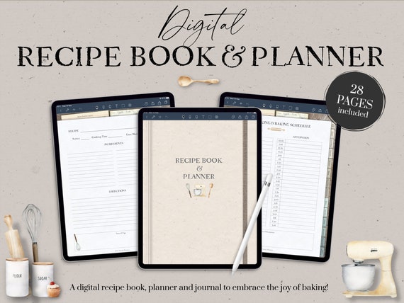 Recipe Book Digital Recipe Planner Digital Baking Organizer | Etsy