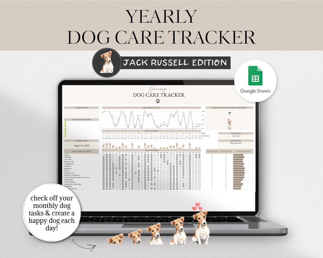 Google Sheets Jack Russell Terrier Dog Planner, Spreadsheet Dog Habit ...