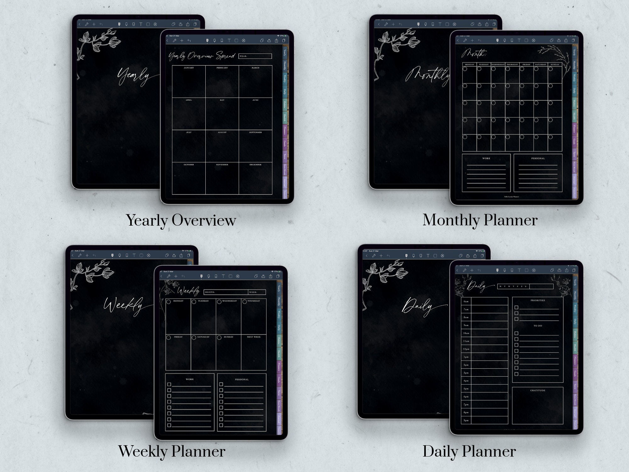 Digital Planner Dark Mode Undated Yearly Planner Modern | Etsy UK