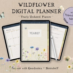 Digital Yearly Planner, Wildflower Theme, Undated Planner, Daily ...