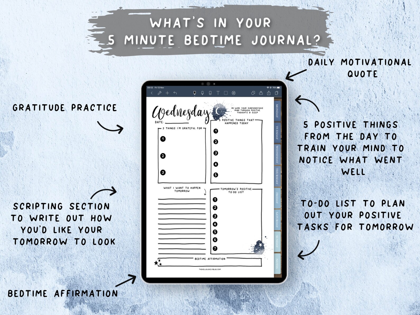 Digital 5 Minute Bedtime Journal Gratitude Journal Law of | Etsy