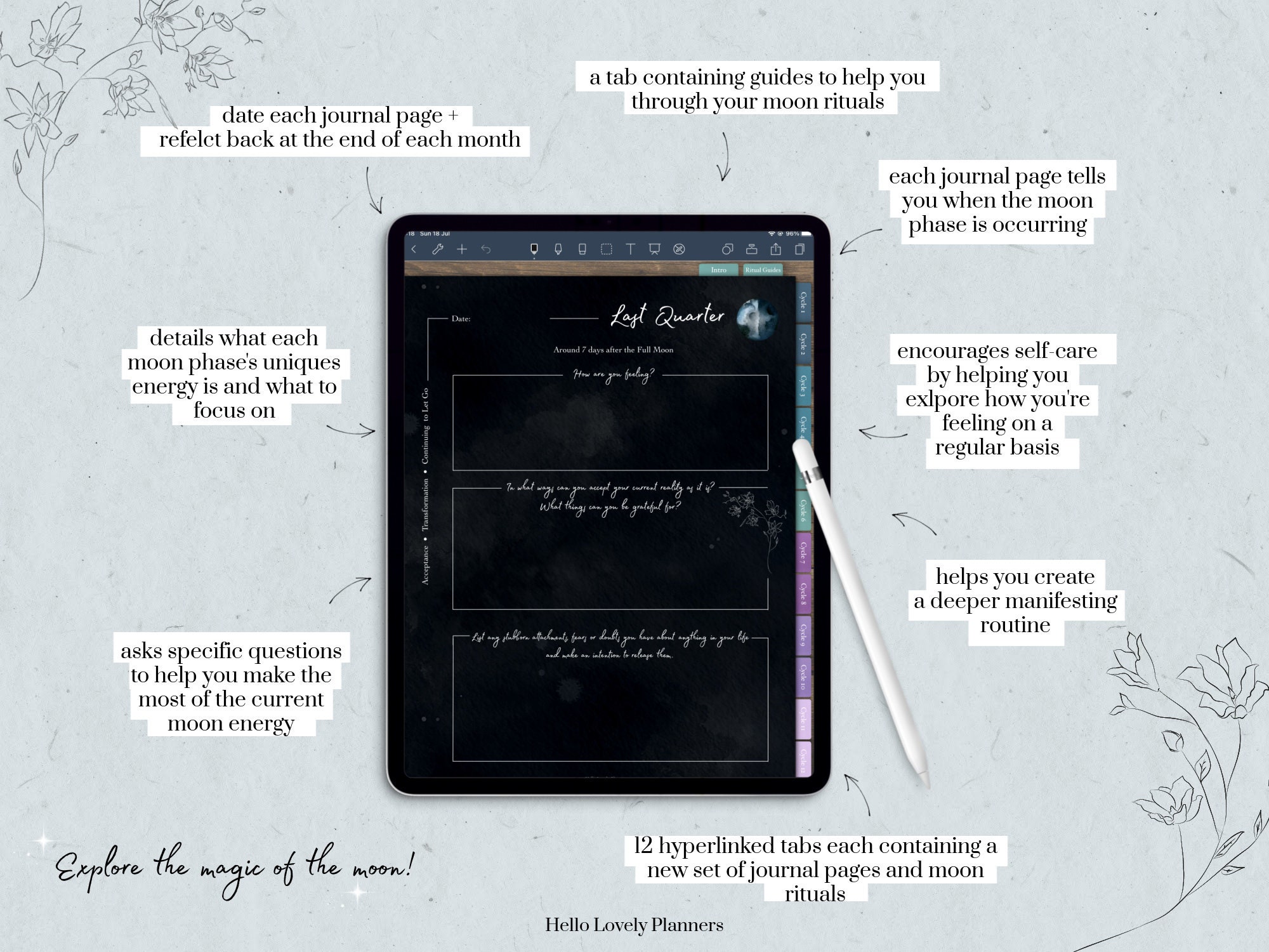 Paper & Party Supplies Dark Mode Journal Goodnotes Digital Daily Moon ...