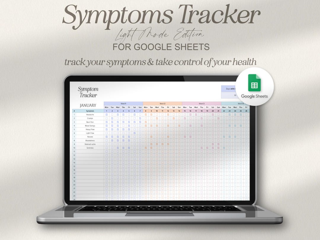 Google Sheets Symptom Tracker, Daily Symptom Tracker, Symptom ...