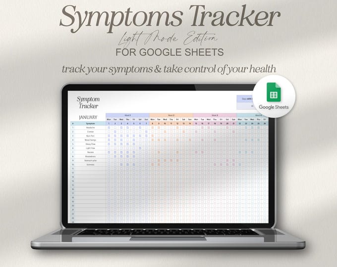 Google Sheets Symptom Tracker, Daily Symptom Tracker, Symptom ...
