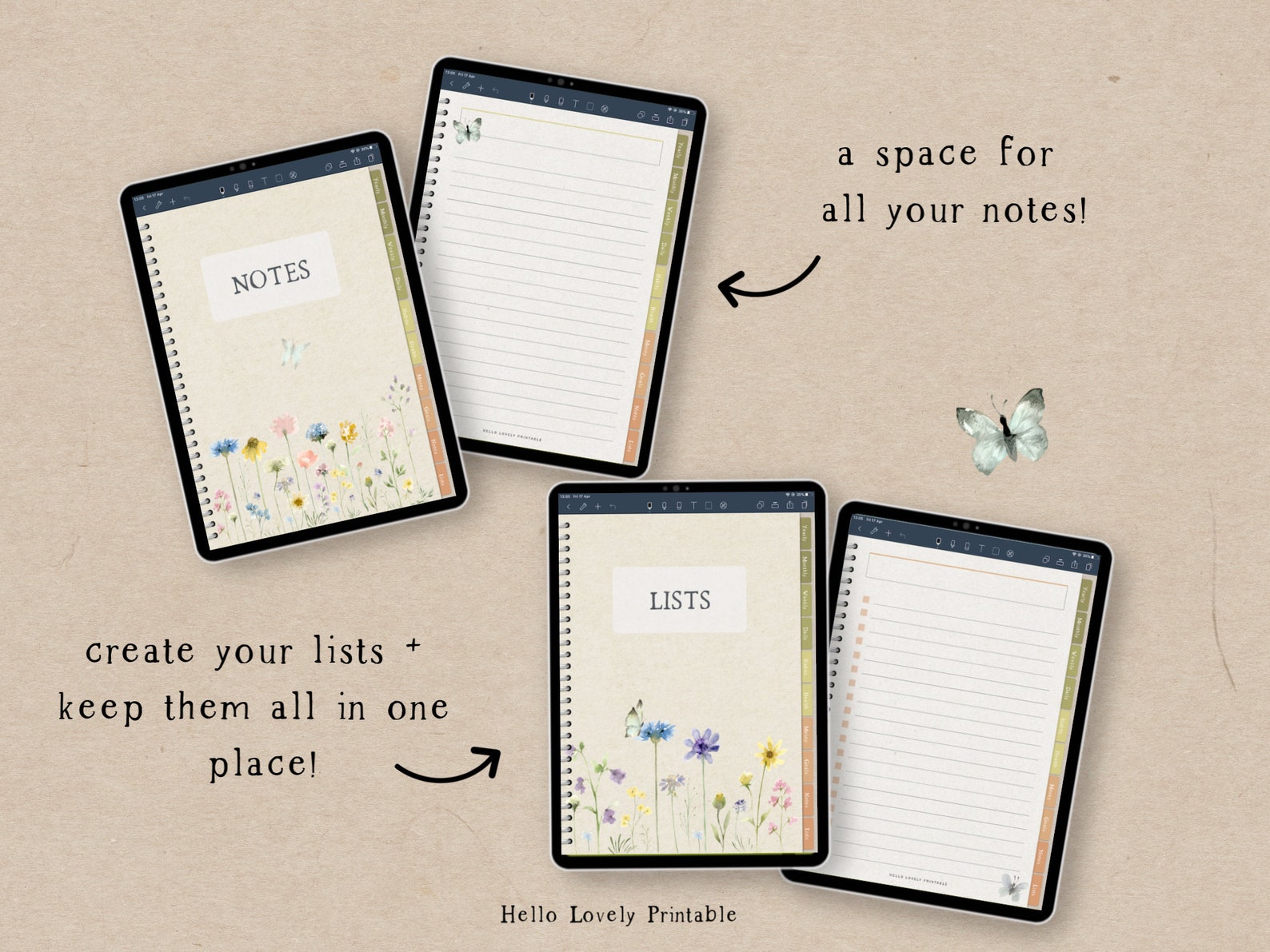 Digital Yearly Planner, Wildflower Theme, Undated Planner, Daily ...