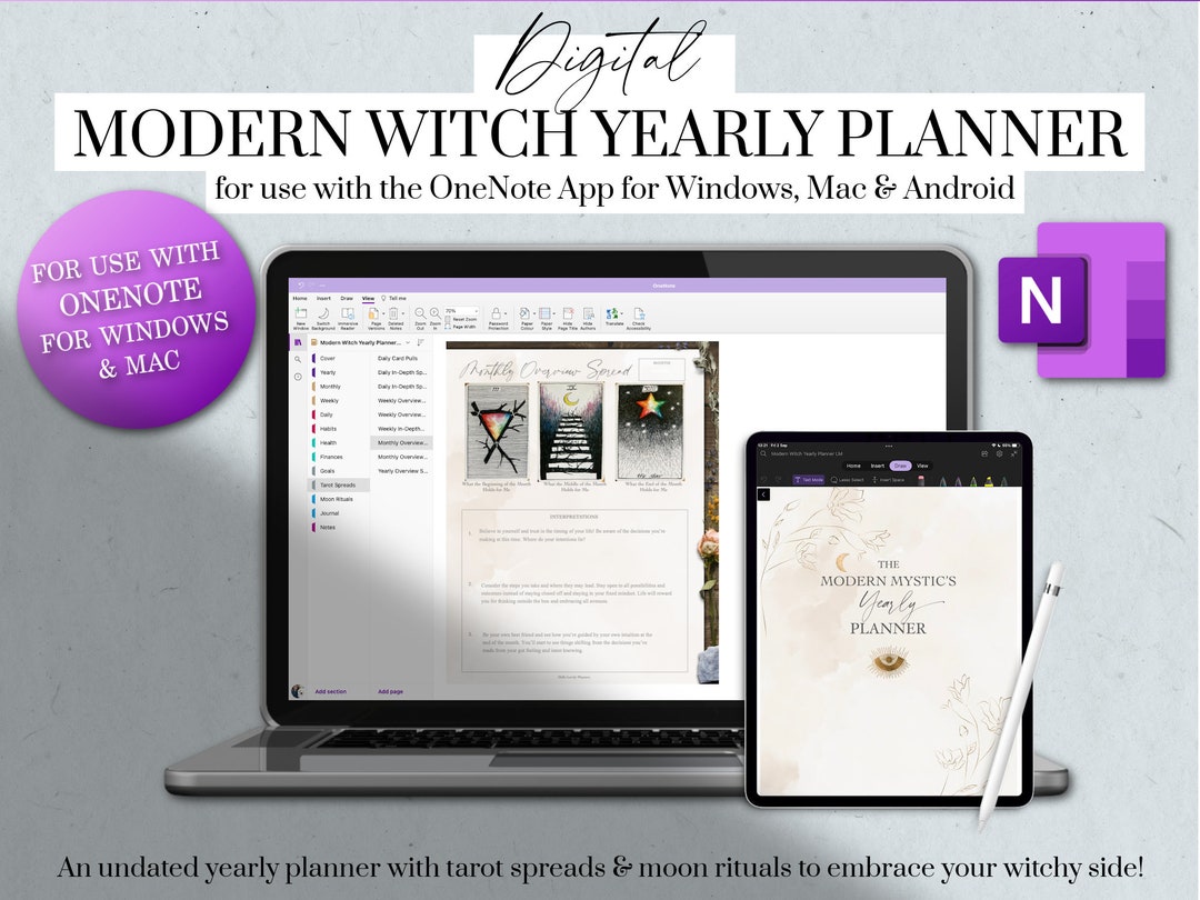 Onenote Planner Digital, Undated Yearly Planner, Witchy Planner, Tarot ...