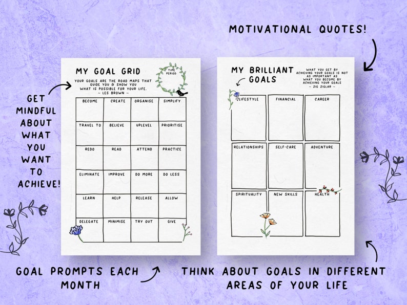 Printable Goal Setting Planner, Goal Organizer, Monthly Goals Planner ...