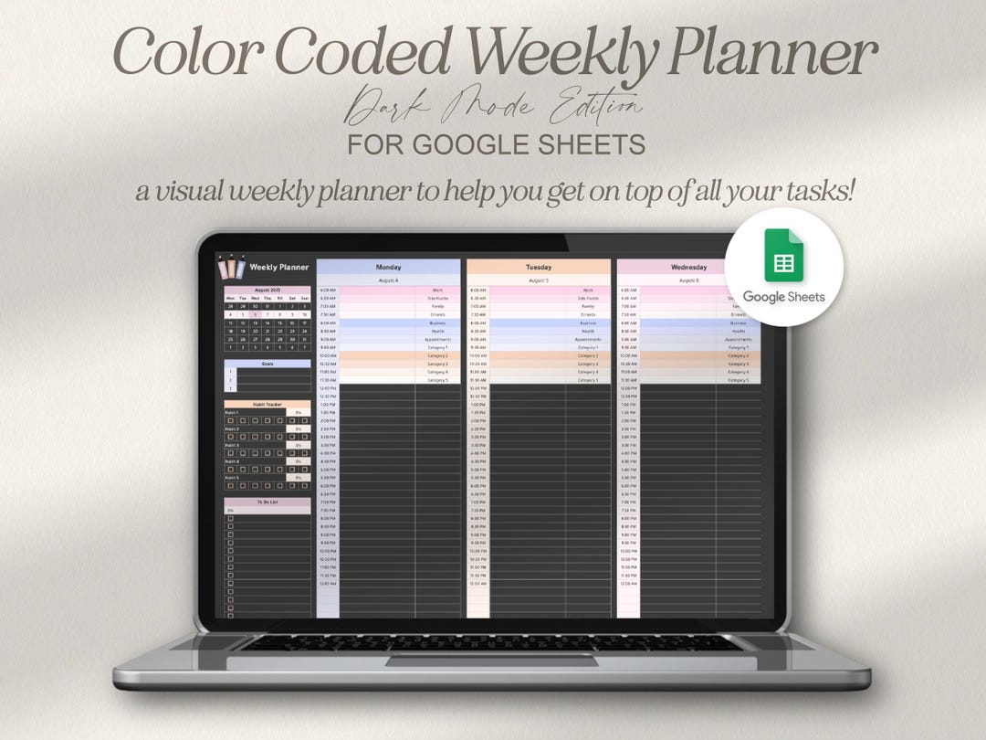 Google Sheets Color Coded Weekly Planner, to Do List Spreadsheet ...