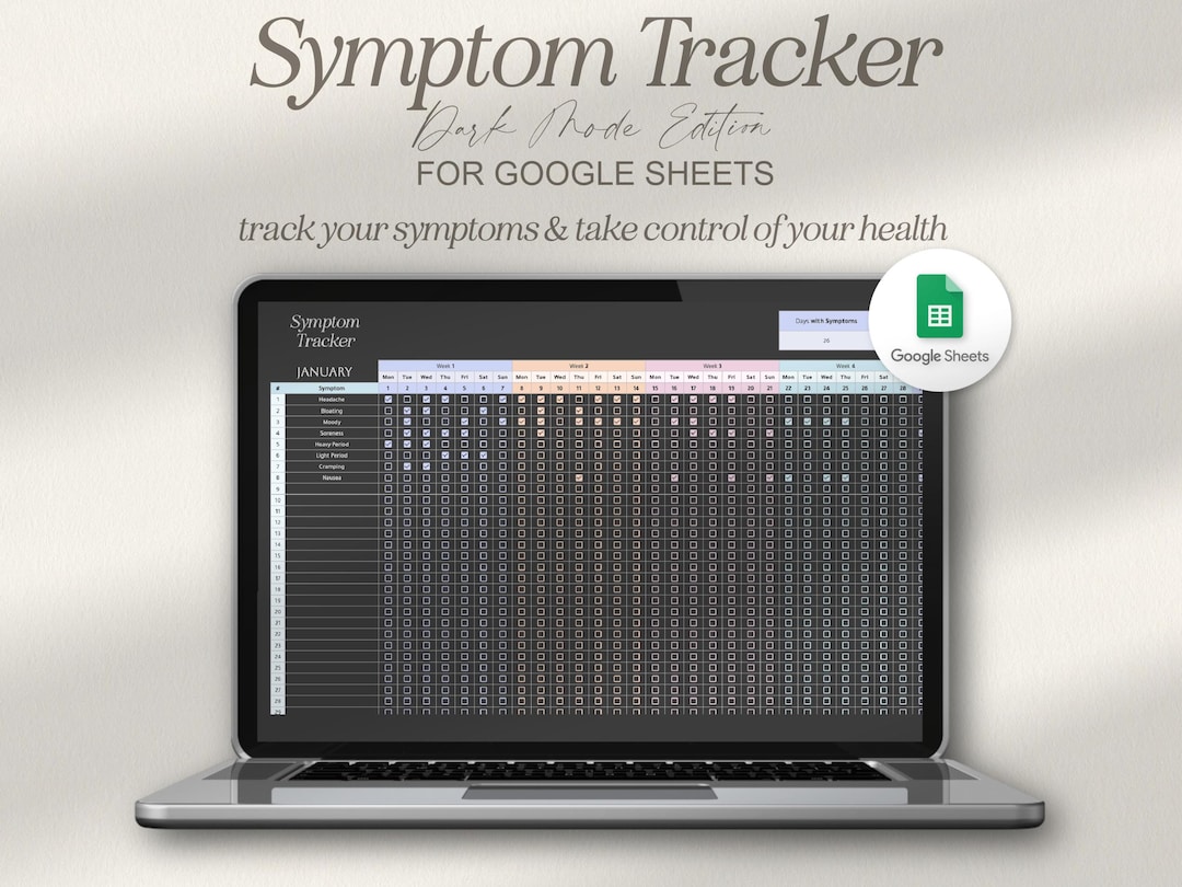 Google Sheets Symptom Tracker, Daily Symptom Tracker, Symptom ...