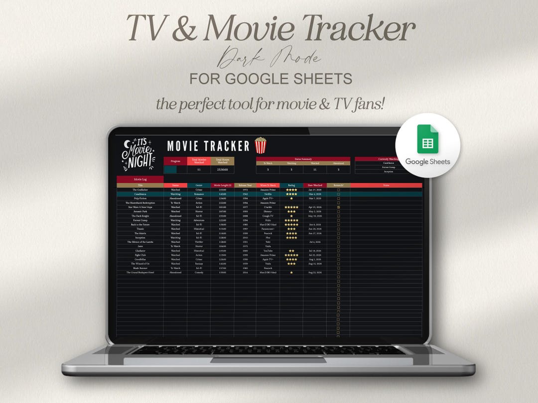 Google Sheets TV & Movie Tracker, Movie Log, TV Series Tracker, Movie ...
