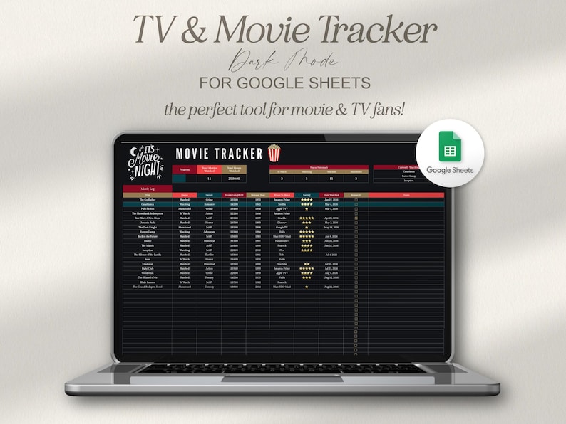 Google Sheets TV & Movie Tracker, Movie Log, TV Series Tracker, Movie ...