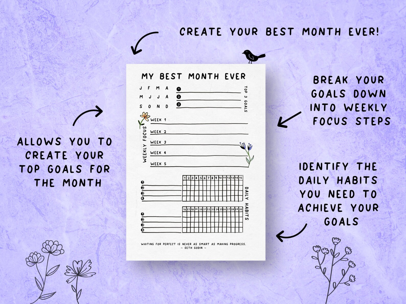 Printable Goal Setting Planner, Goal Organizer, Monthly Goals Planner ...