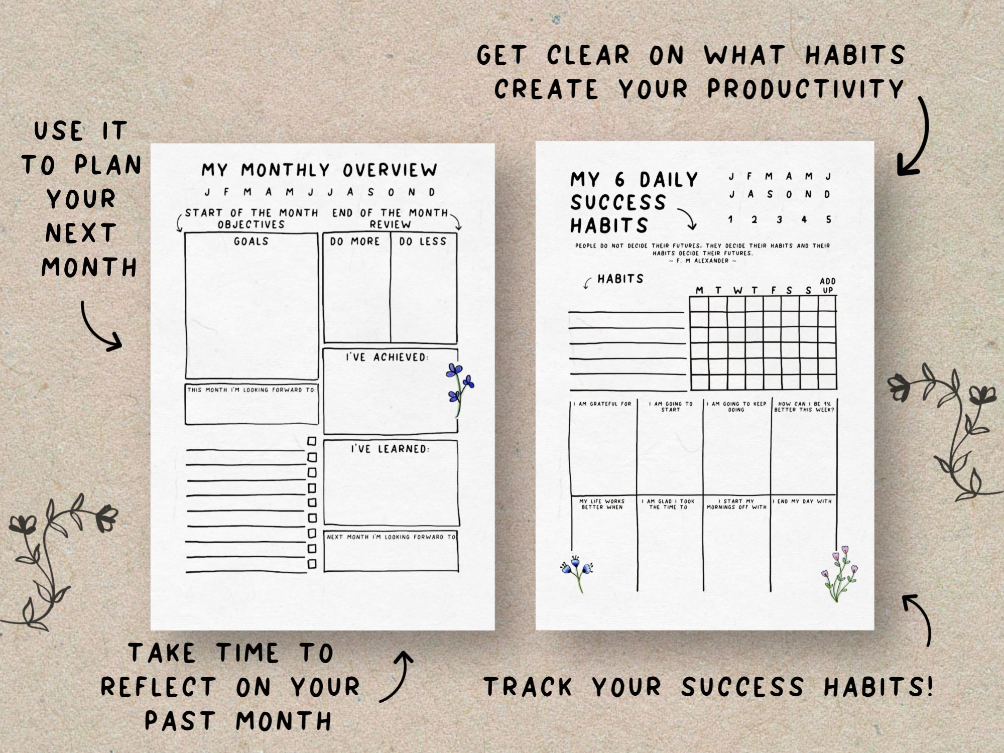 Printable Productivity Planner, Daily Weekly Monthly Organizer ...