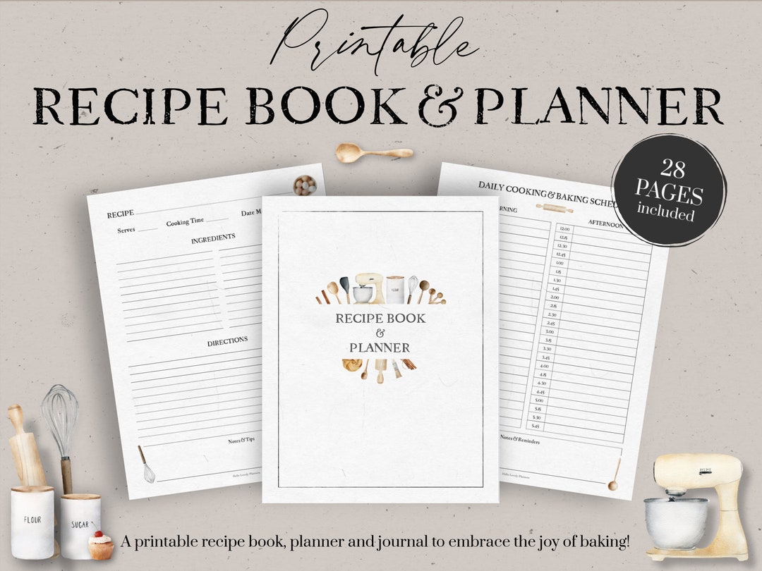 Recipe Book Printable, Recipe Planner Printable, Baking Organizer ...
